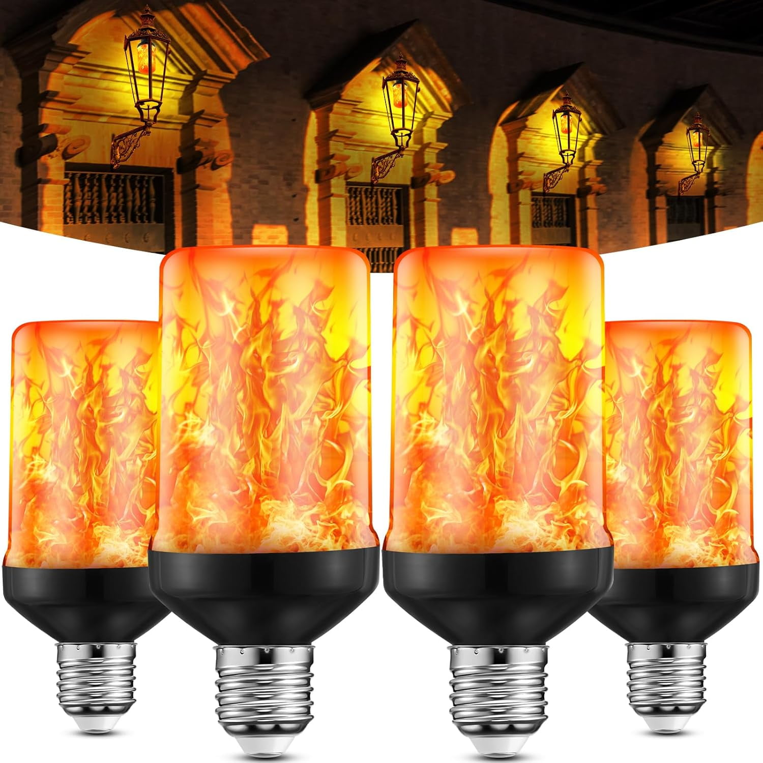 4 Pack LED Flame Effect Bulb, 4 Modes, E26, for Indoor/Outdoor ...