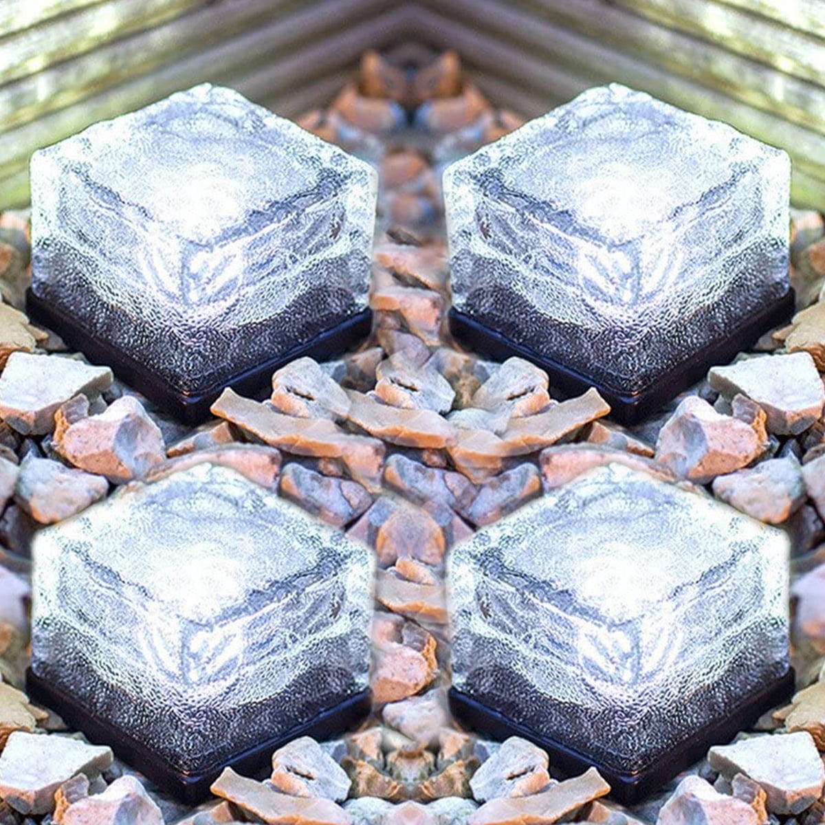 4 Pack LED Ice Cube Lights, Solar Brick Lights Outdoor, Solar Frosted ...