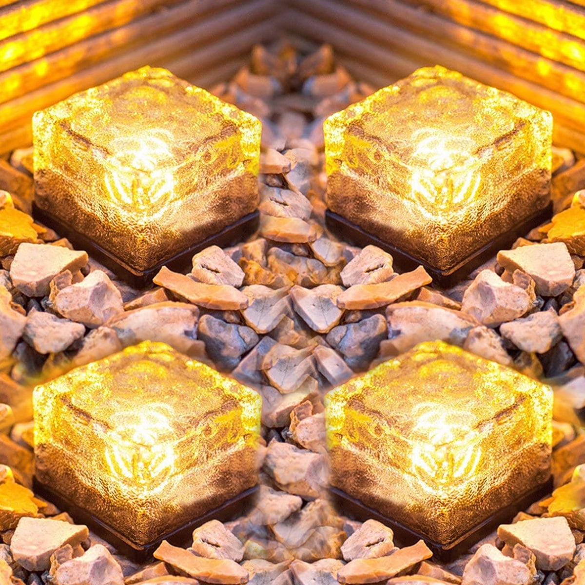 4-Pack LED Solar Ice Cube Lights, Waterproof Garden Brick Lights for ...