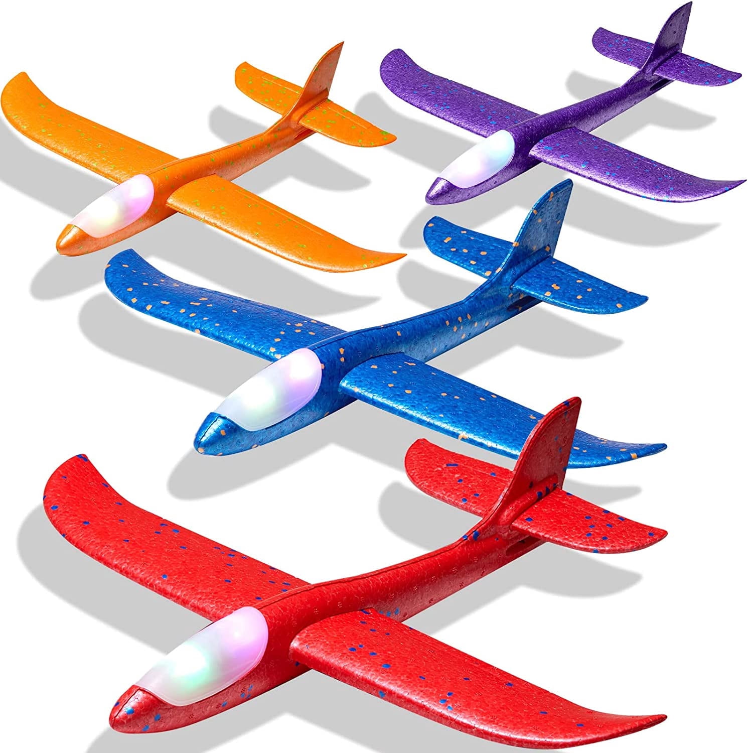 4 Pack LED Light Airplane Toys,17.5" Large Throwing Foam Plane,2 Flight ...