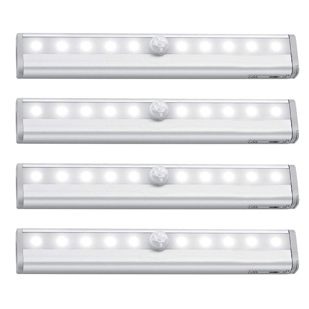 4 Pack LED Motion Sensor Lights, 10 LED Closet Battery Operated Lights ...