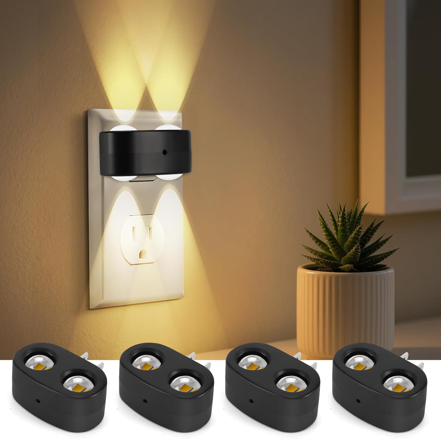4-Pack LED Night Lights Plug into Wall, 2700K Soft White with Light ...