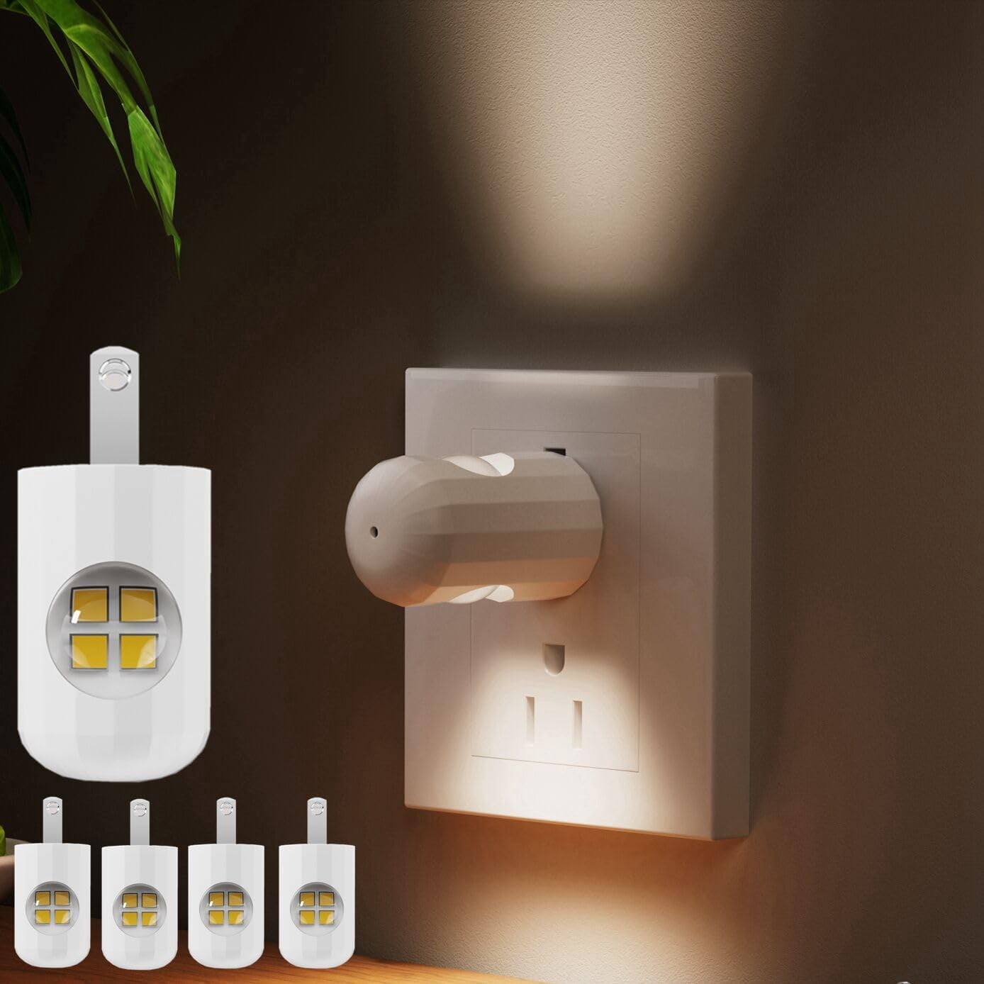 4 Pack LED Plug-in Wall Night Light with Dimmable 0-300 Lumens, 3000K ...