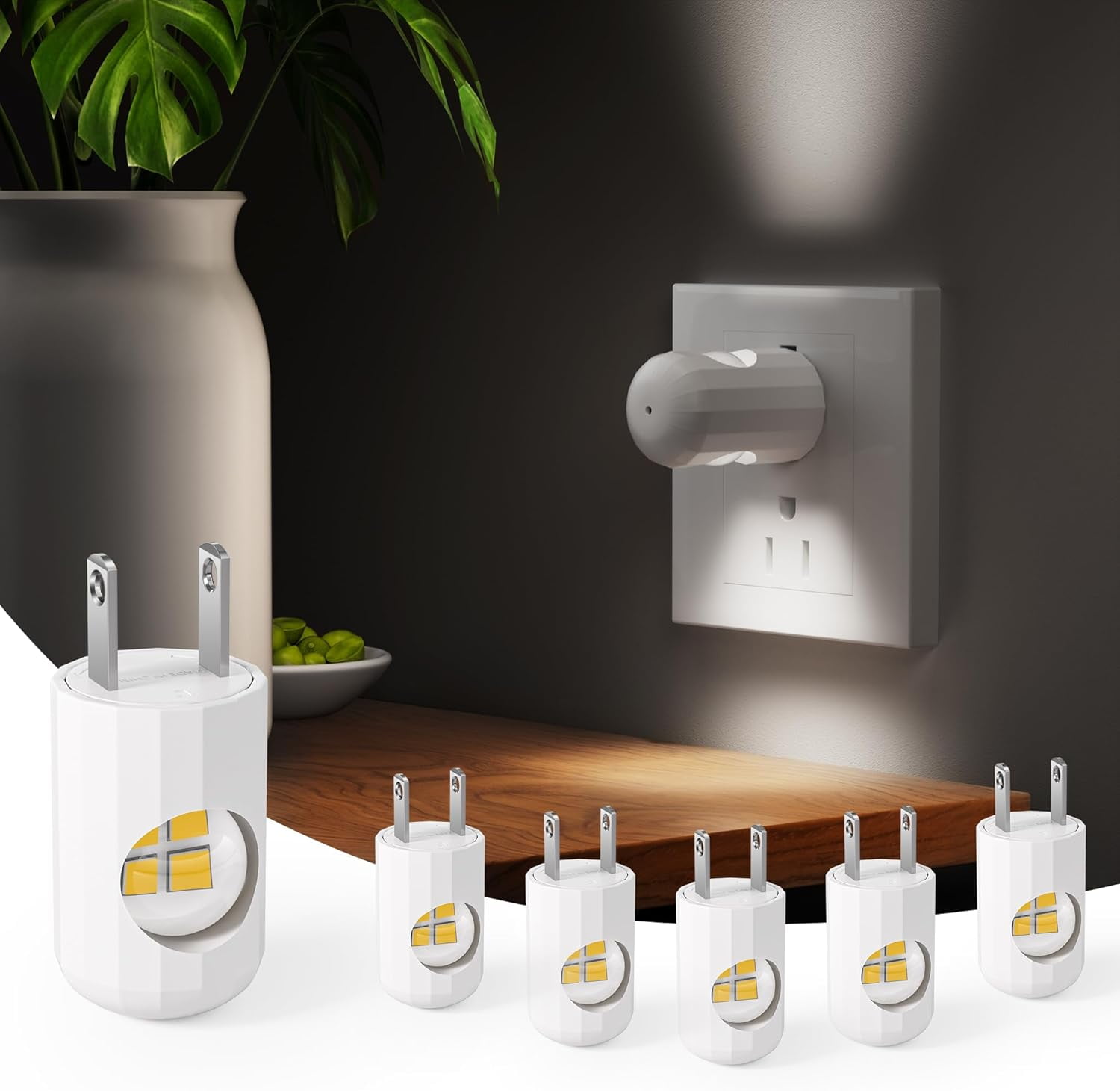 4 Pack LED Plug-in Wall Night Light with Dimmable 0-300 Lumens, 3000K ...