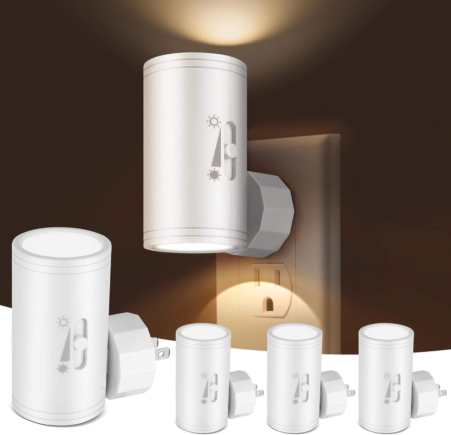 4 Pack LED Plug-in Wall Night Light with Dimmable 0-300 Lumens 2700K ...