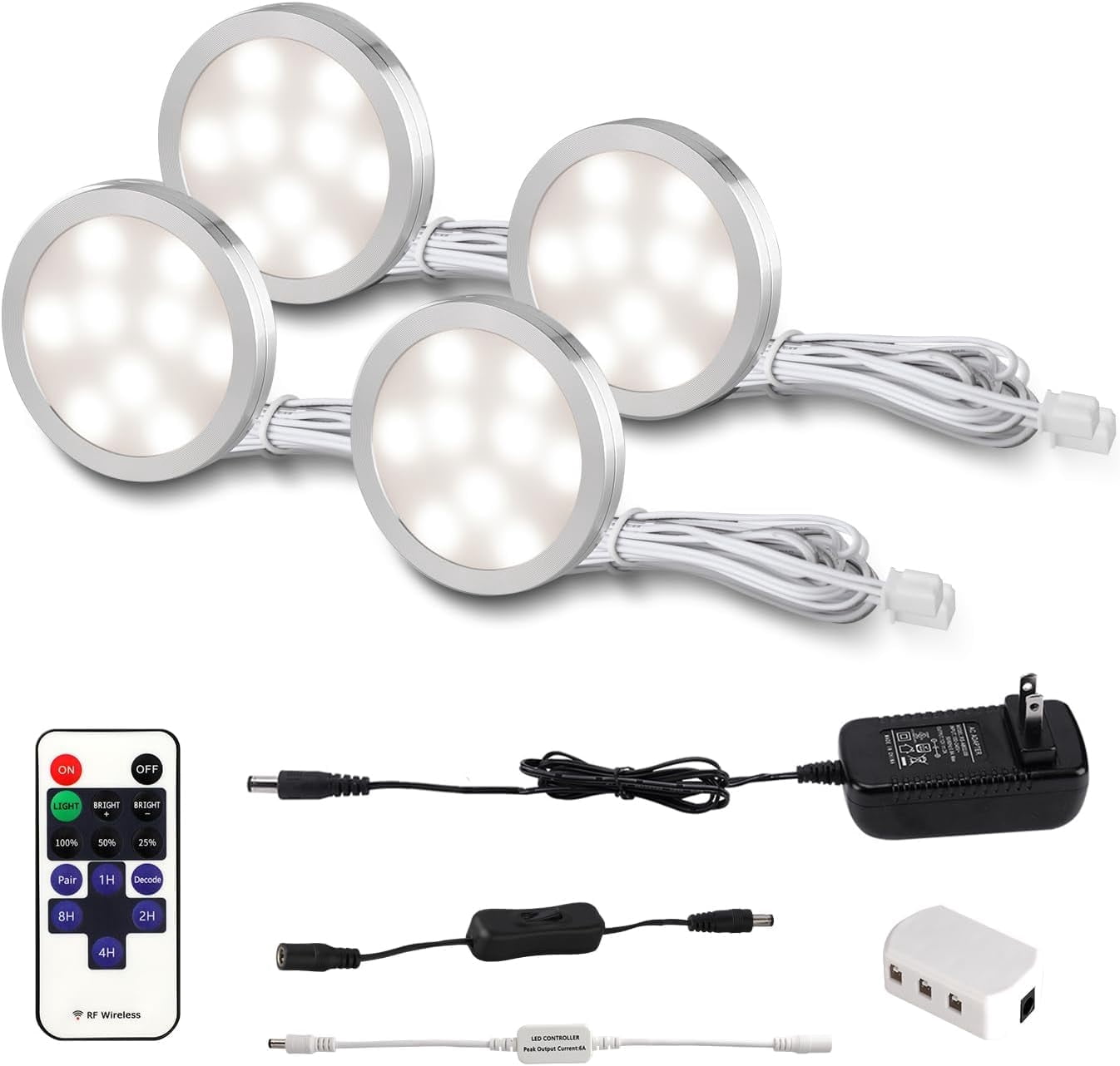 4 Pack LED Puck Lights with Remote, Under Cabinet Kitchen Lights Plug ...