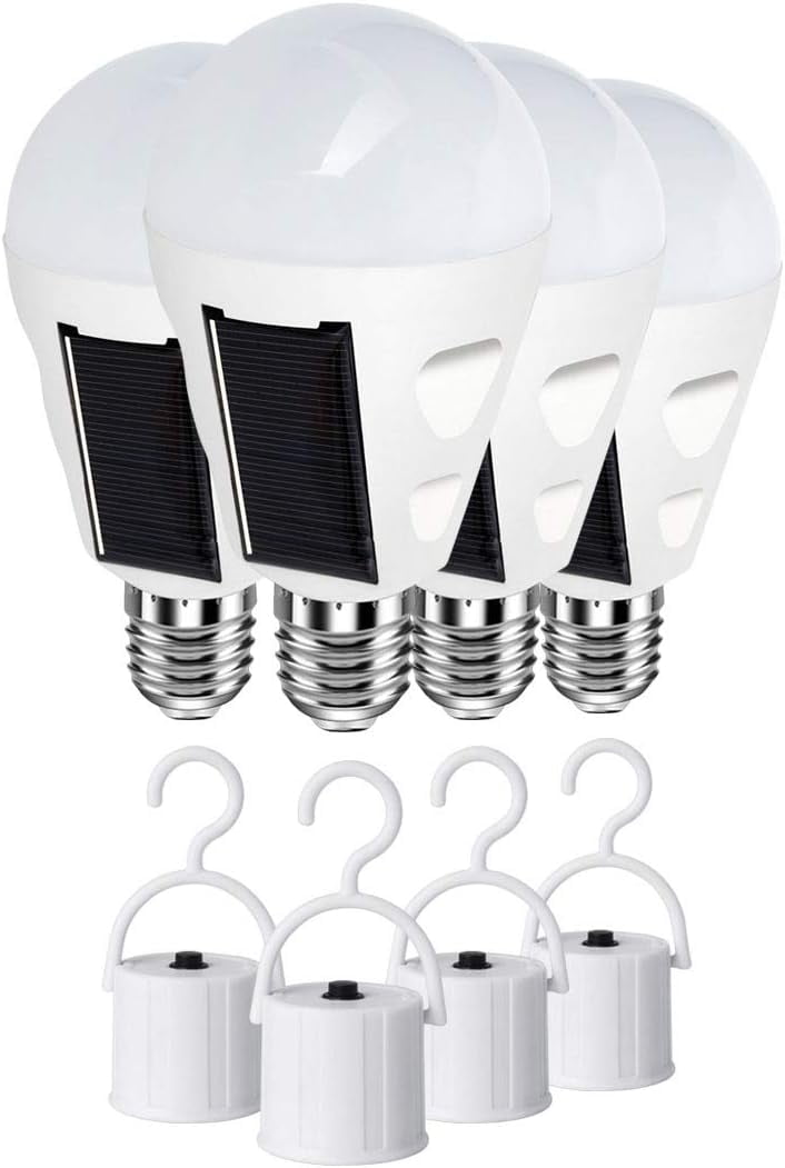 4 Pack LED Solar Emergency Light Bulbs for Home Power Failure, E26/E27 ...