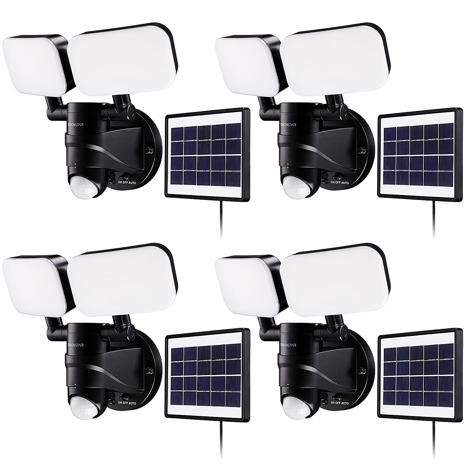 4 Pack LED Solar Outdoor Security Lights with Motion Sensor, Adjustable Dual-Head Flood Light ...