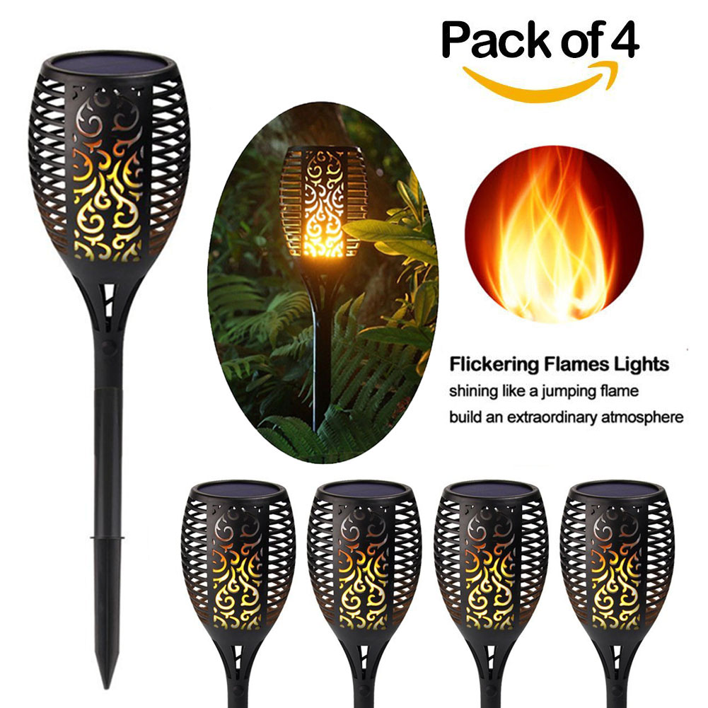 (2~10 Pack) 96 LED Solar Power Path Torch Light Dancing Flame Lighting ...