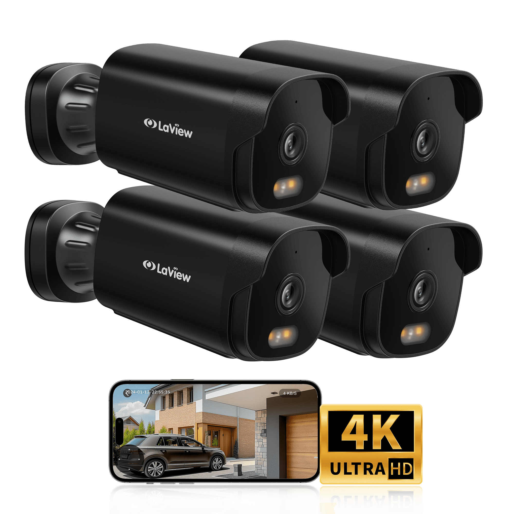 (4 Pack)LaView 4K Security Camera Outdoor with Color Night Vision,8MP ...