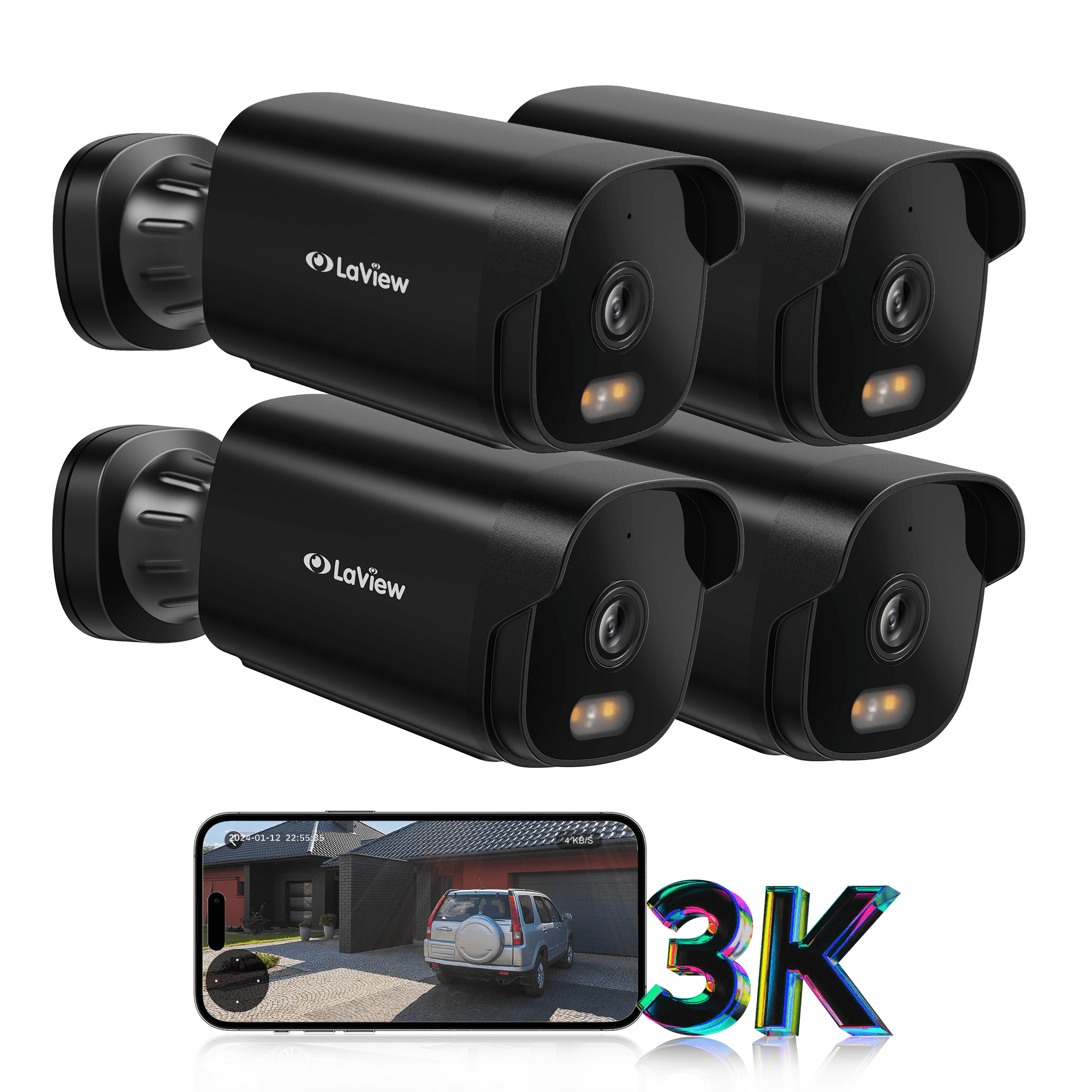 (4 Pack)LaView 5MP Security Camera Outdoor with Color Night Vision,3K ...