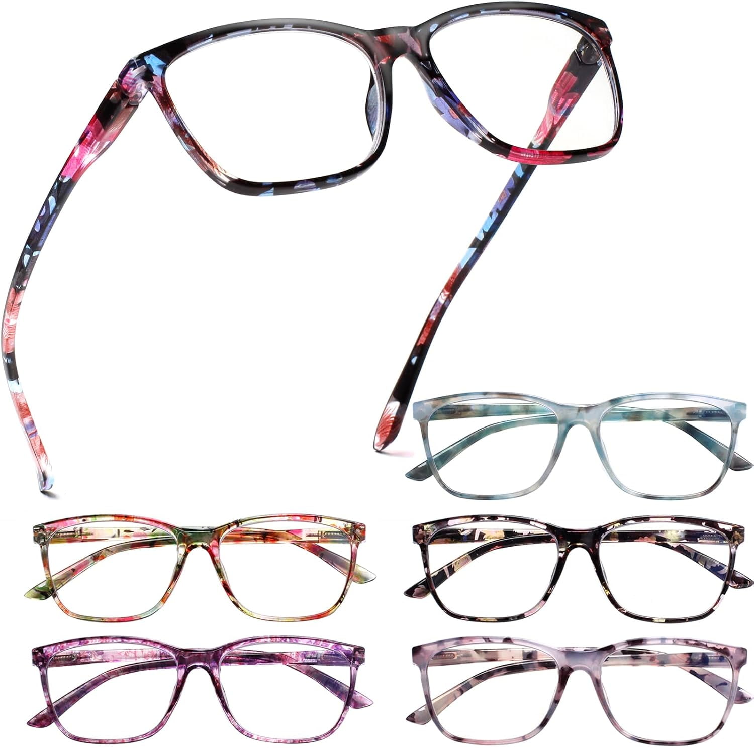 4 Pack Ladies Reading Glasses Blue Light Blocking Spring Hinge Readers ...