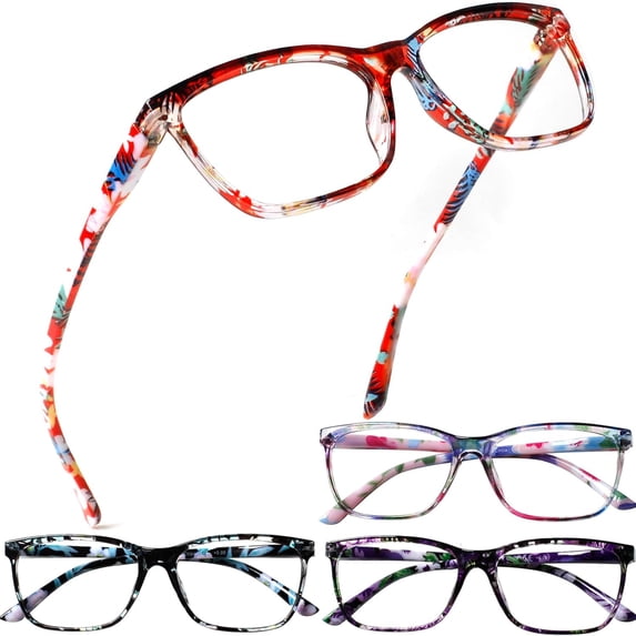 4 Pack Ladies Reading Glasses Blue Light Blocking Spring Hinge Readers ...