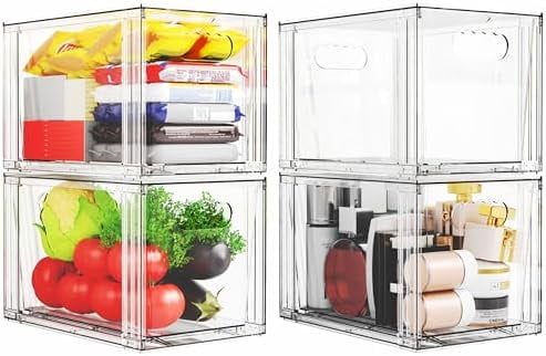 4 Pack Large Acrylic Clear Stackable Storage Drawers,11.1 In Deep ...