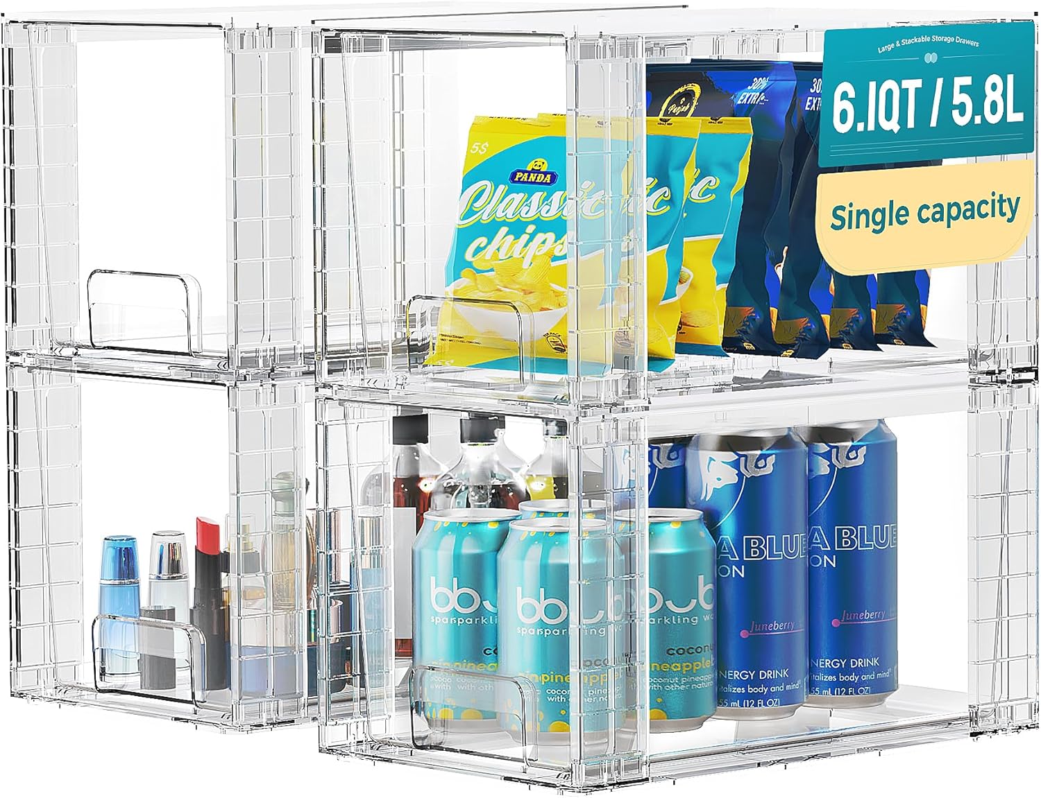 4 Pack Large Acrylic Drawer Organizer, Stackable Storage Drawers, BPA ...