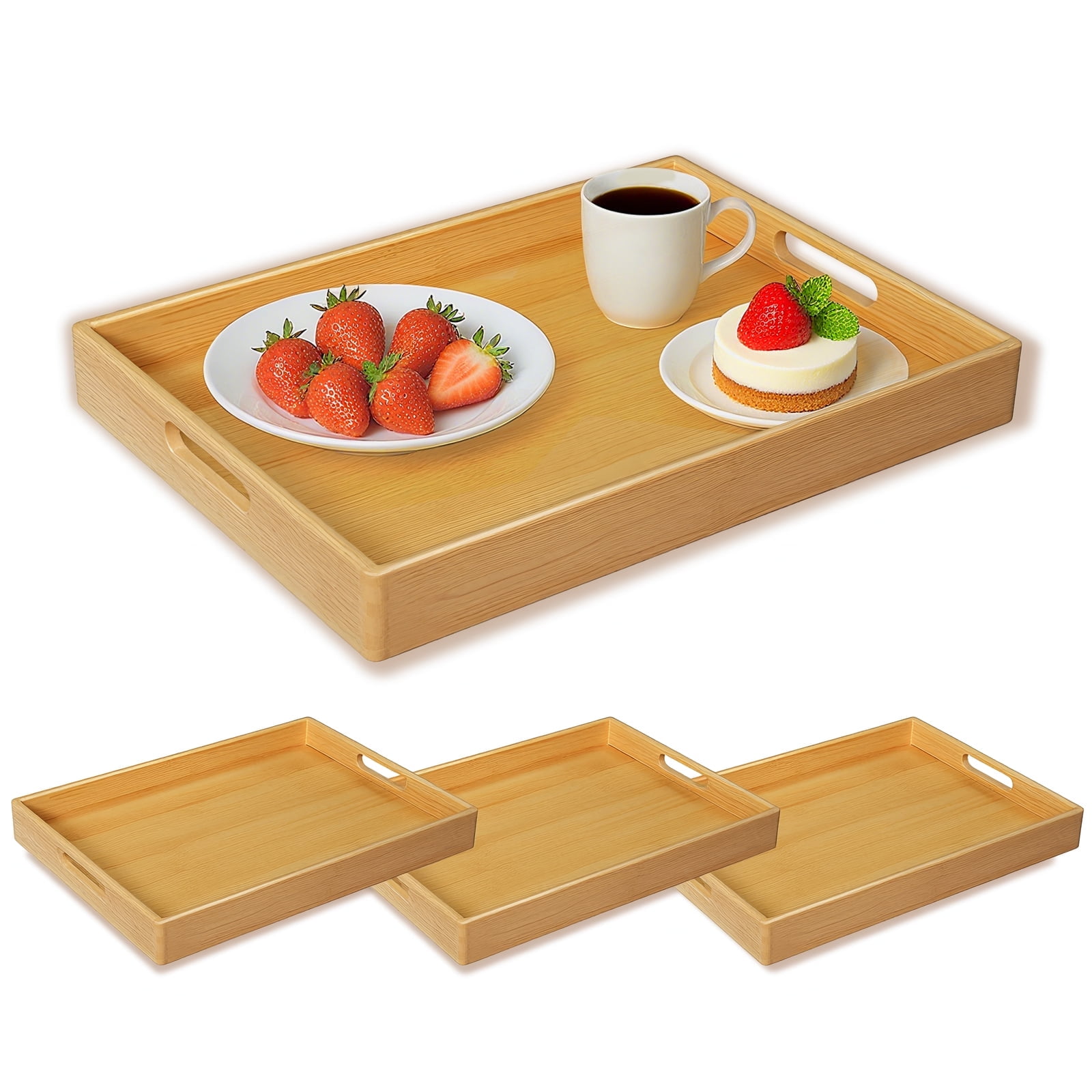 4-Pack Large Bamboo Trays with Handles - 18x13 Inches Home Kitchen ...