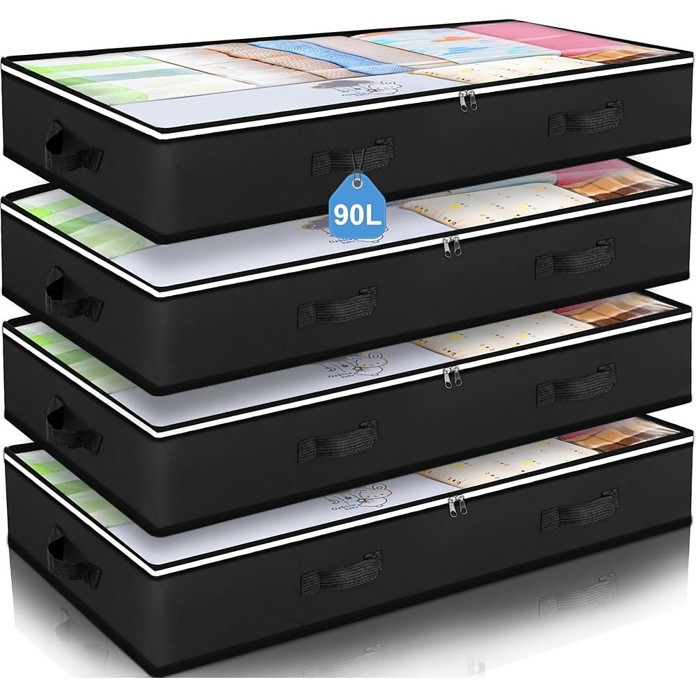 4-Pack Large Capacity Foldable Under Bed Storage Containers. Fabric ...