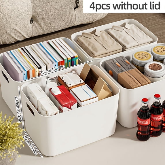 4 Pack Large Capacity Plastic Storage Bins with Handles, Portable ...