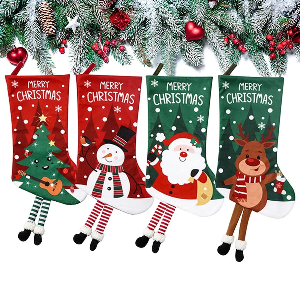 4-Pack Large Christmas Stockings – 18" Santa and Reindeer Non-Woven ...