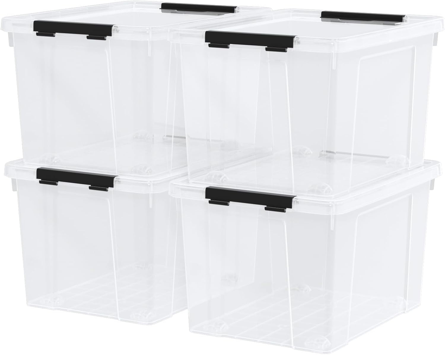 4 Pack Large Clear Plastic Storage Bins with Latching Lids, 50 Quart ...