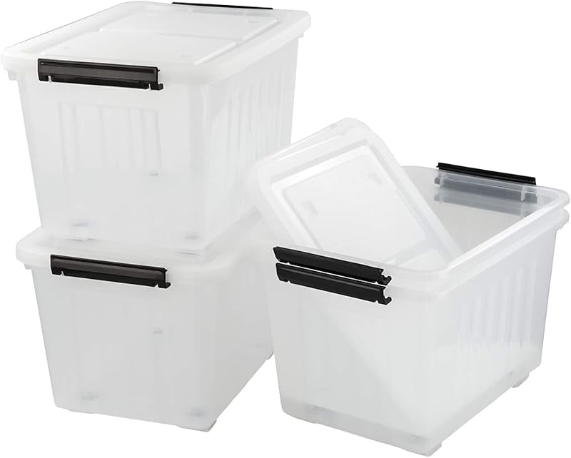 4-Pack Large Clear Plastic Storage Box with Lid, 50 L Wheeled Clear ...