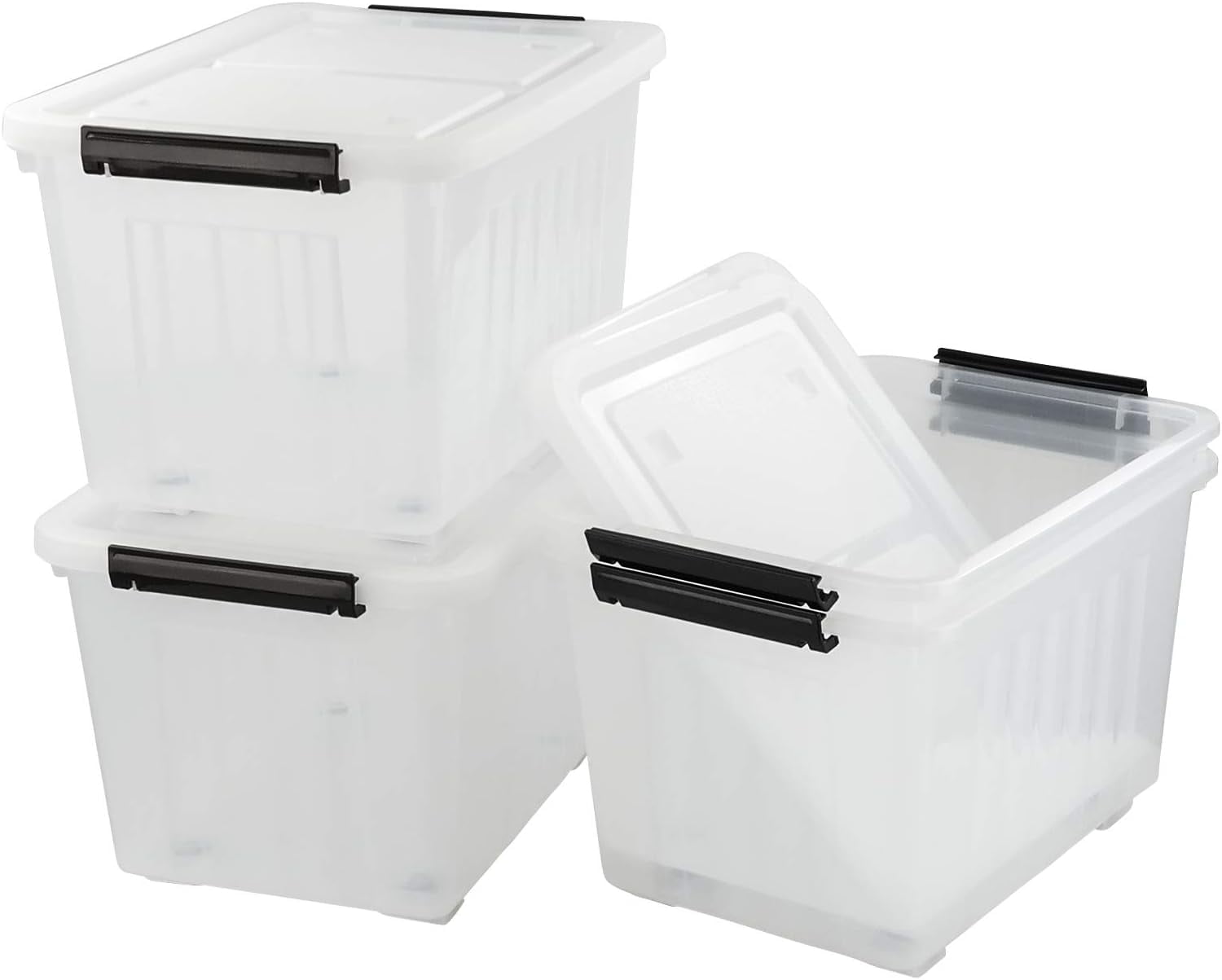 4-Pack Large Clear Plastic Storage Box with Lid, 50 L Wheeled Clear ...