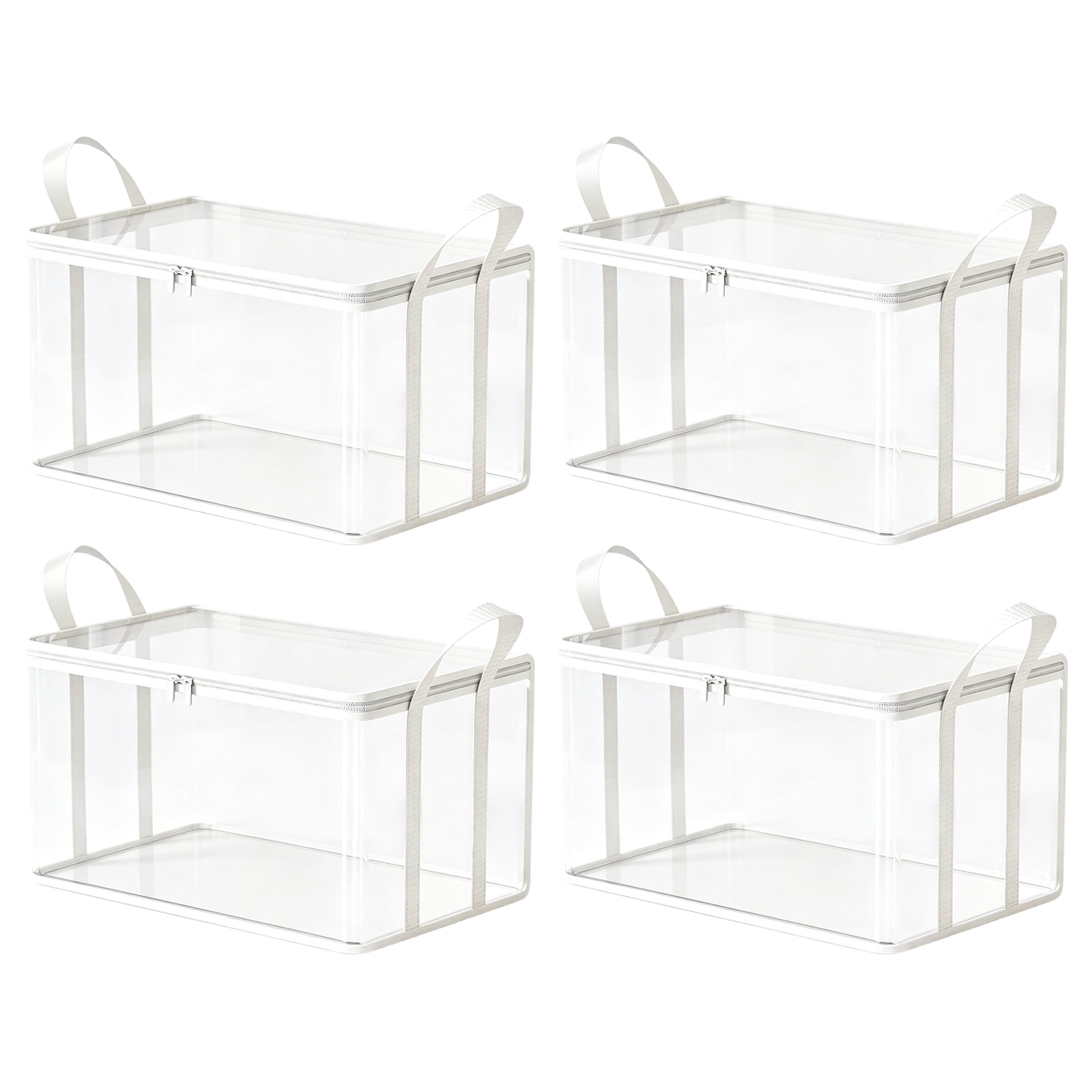 4 Pack Large Clear Thick Plastic Storage Box with Hinged Lid, Heavy ...