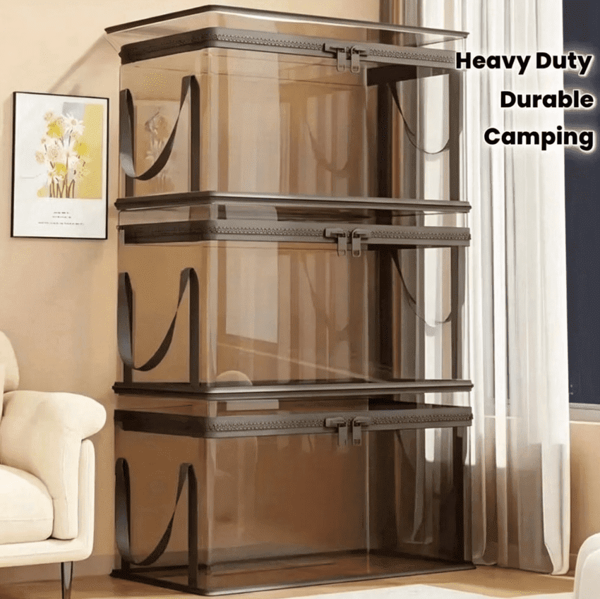 4-Pack Large Clear Thick Plastic Storage Boxes with Hinged Lid, Heavy ...