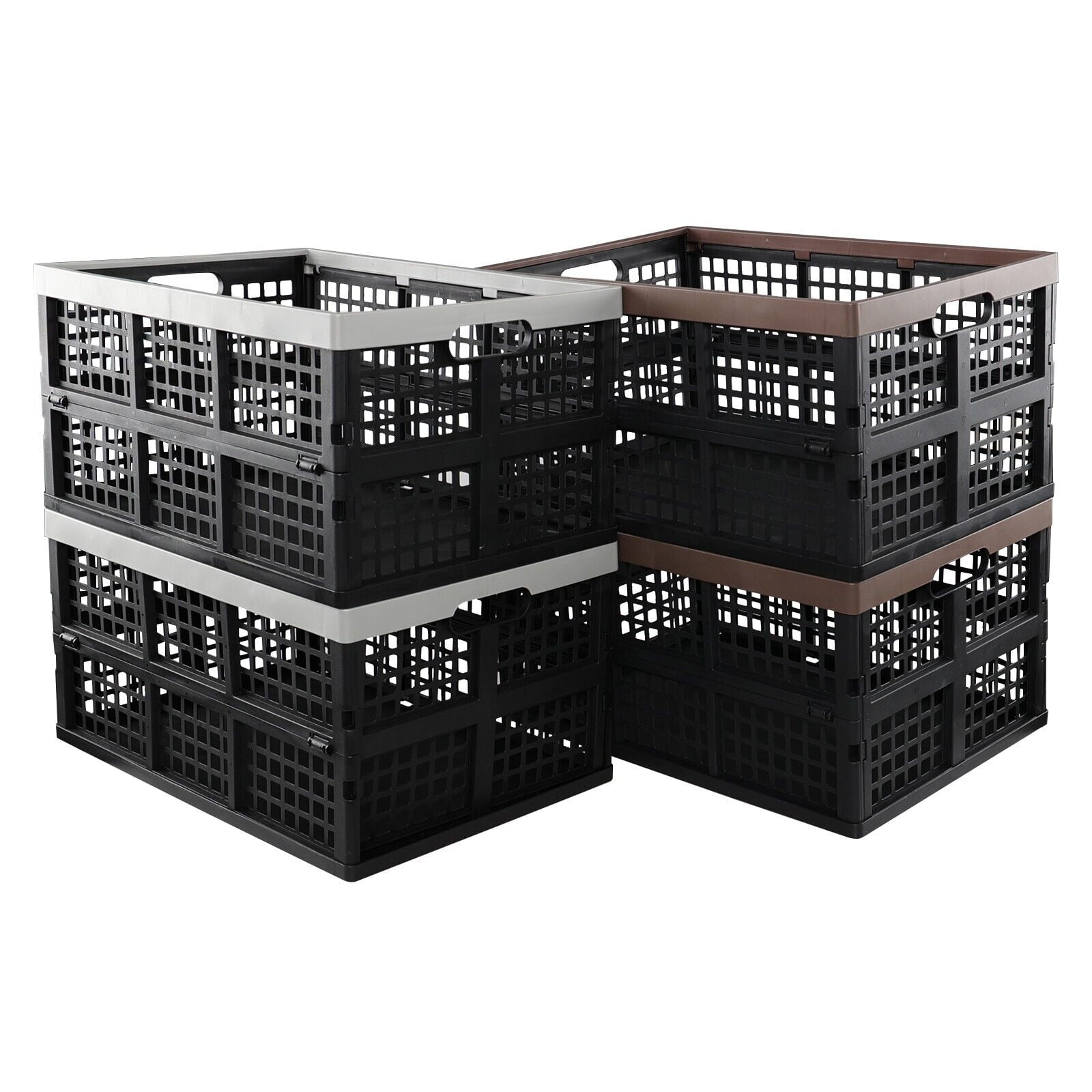 4 Pack Large Collapsible Crate for Storage, 42 Liter Plastic Folding ...