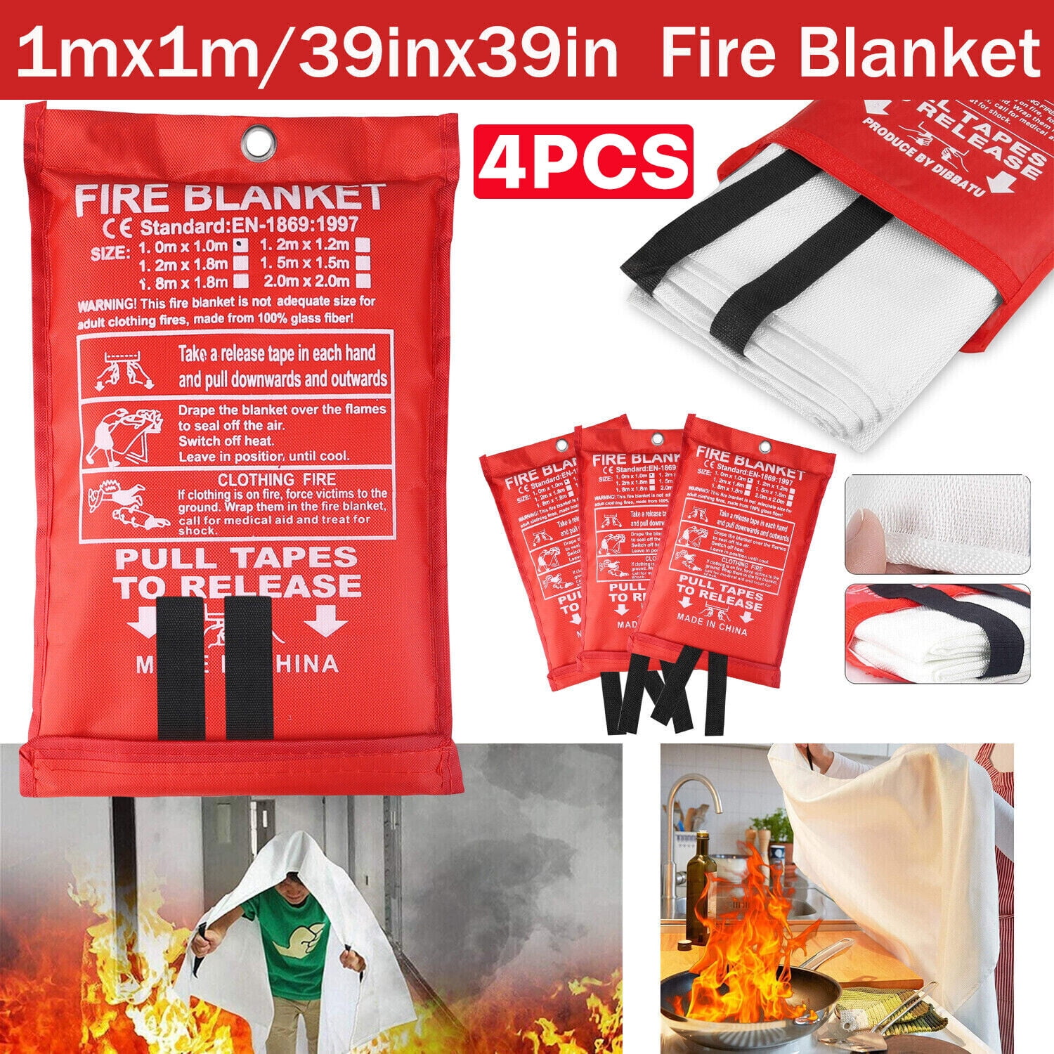 4-Pack Fireproof Safety Blankets: Large, Multi-Purpose Fire Protection Tool - Home, Office, Car ...