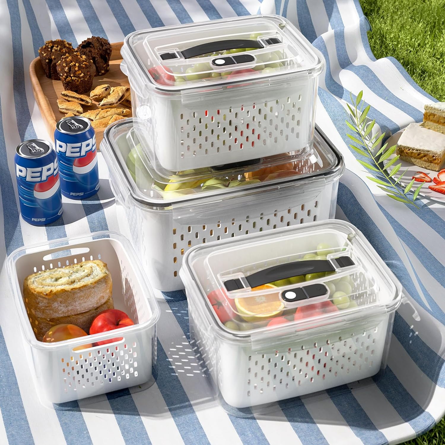 4 Pack Large Fruit Storage Containers for Fridge with vent holes and ...