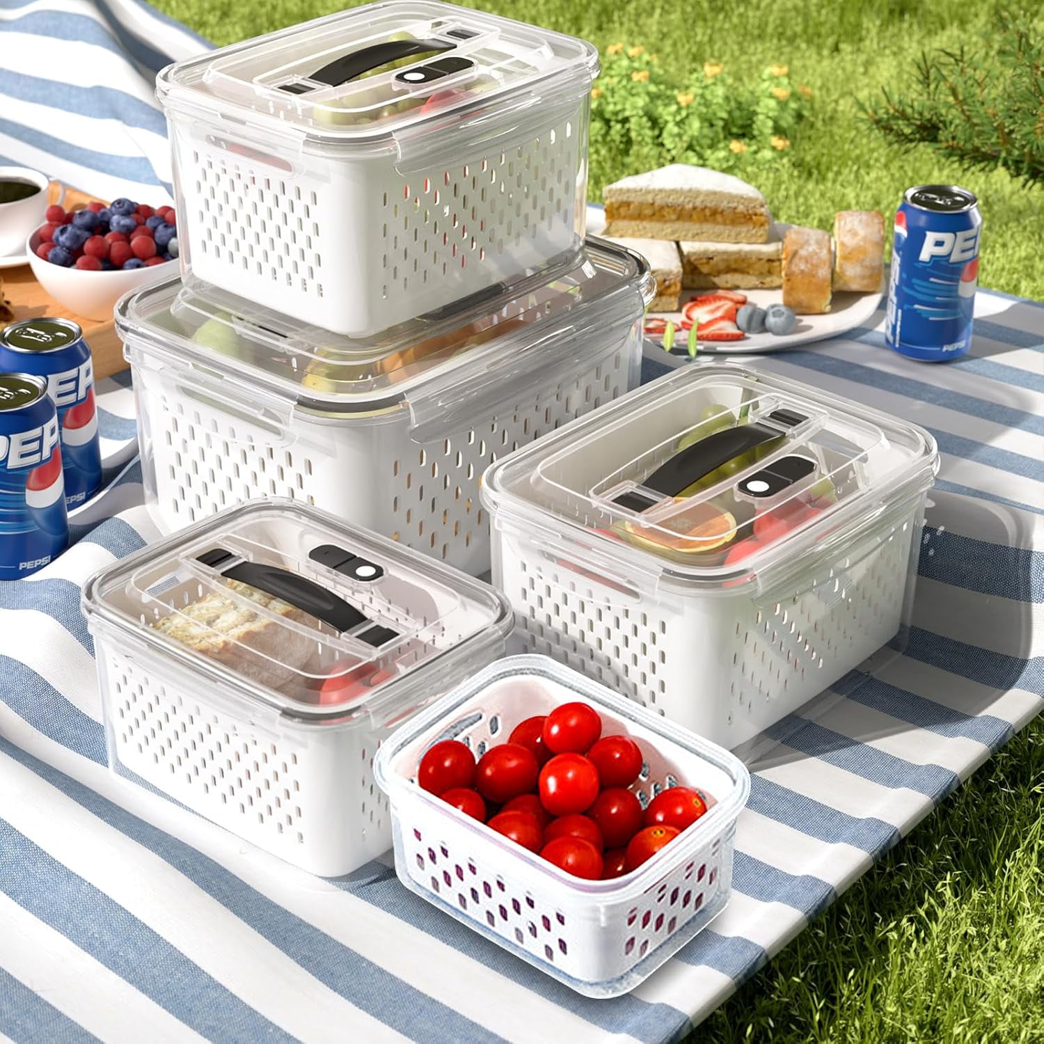 4 Pack Large Fruit Storage Containers for Fridge with vent holes and ...