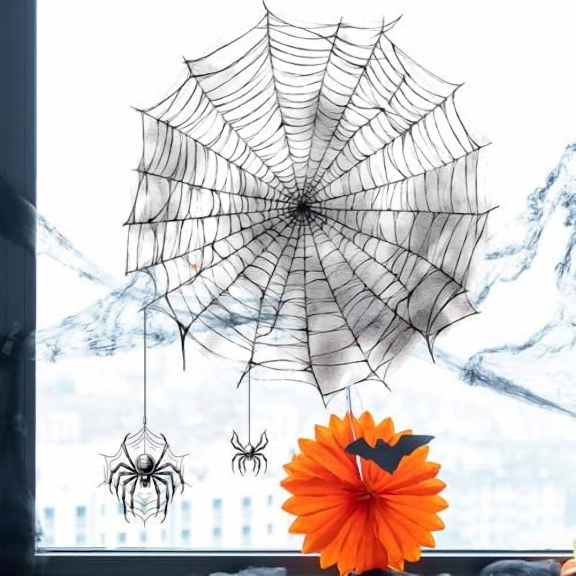4 Pack Large Halloween Spider Web Window Clings Spiders Window Stickers ...
