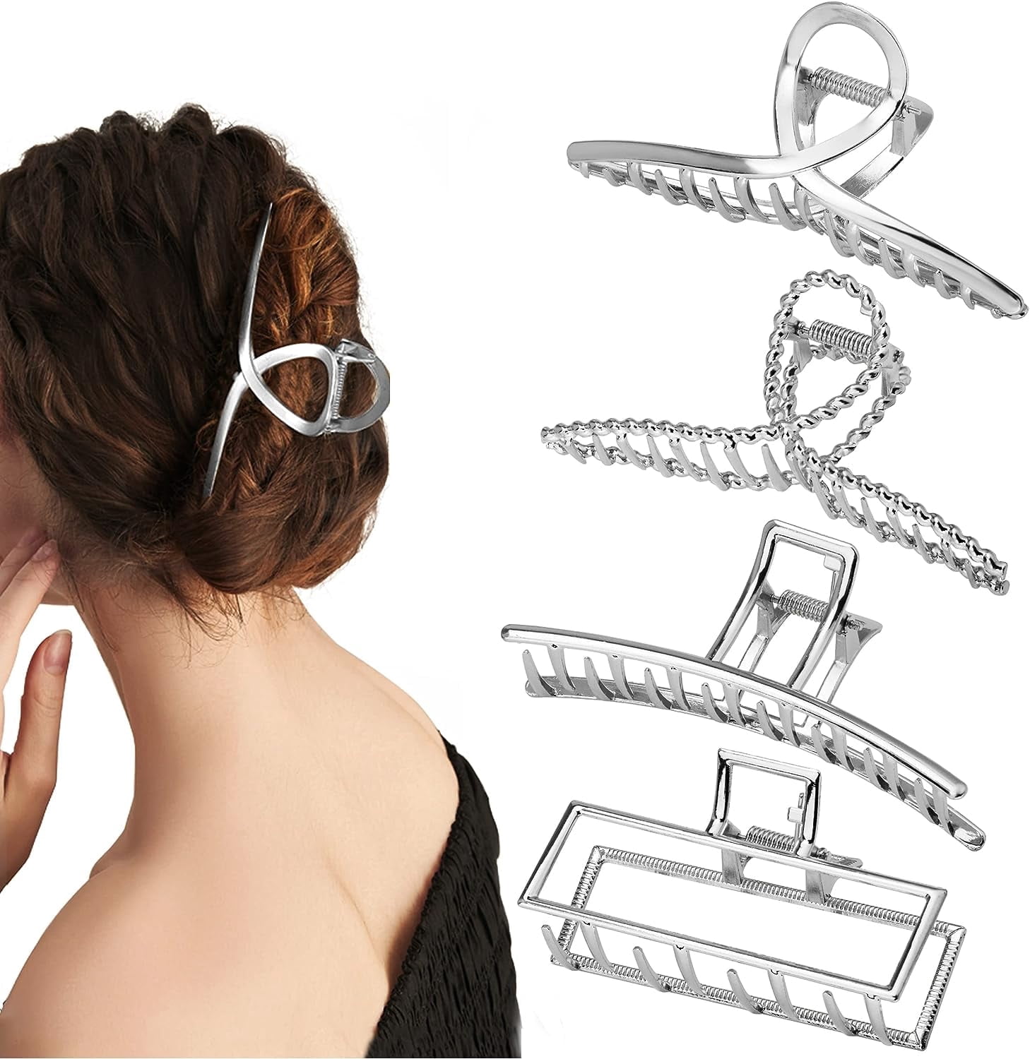 4 Pack Large Metal Hair Clips for Thin to Thick Curly Hair, 4.3 Inch ...