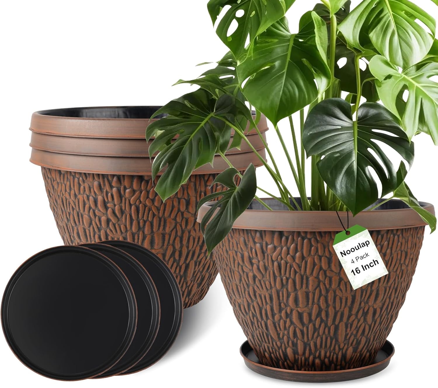 4 Pack Large Plant Pot for Outdoor Indoor Plants, 16 Inch Plastic ...