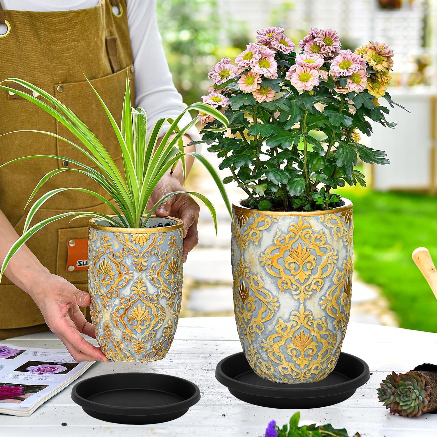 4 Pack Large Plant Saucer 18 Inch, Extra-Large Deep Plastic Plant Trays ...