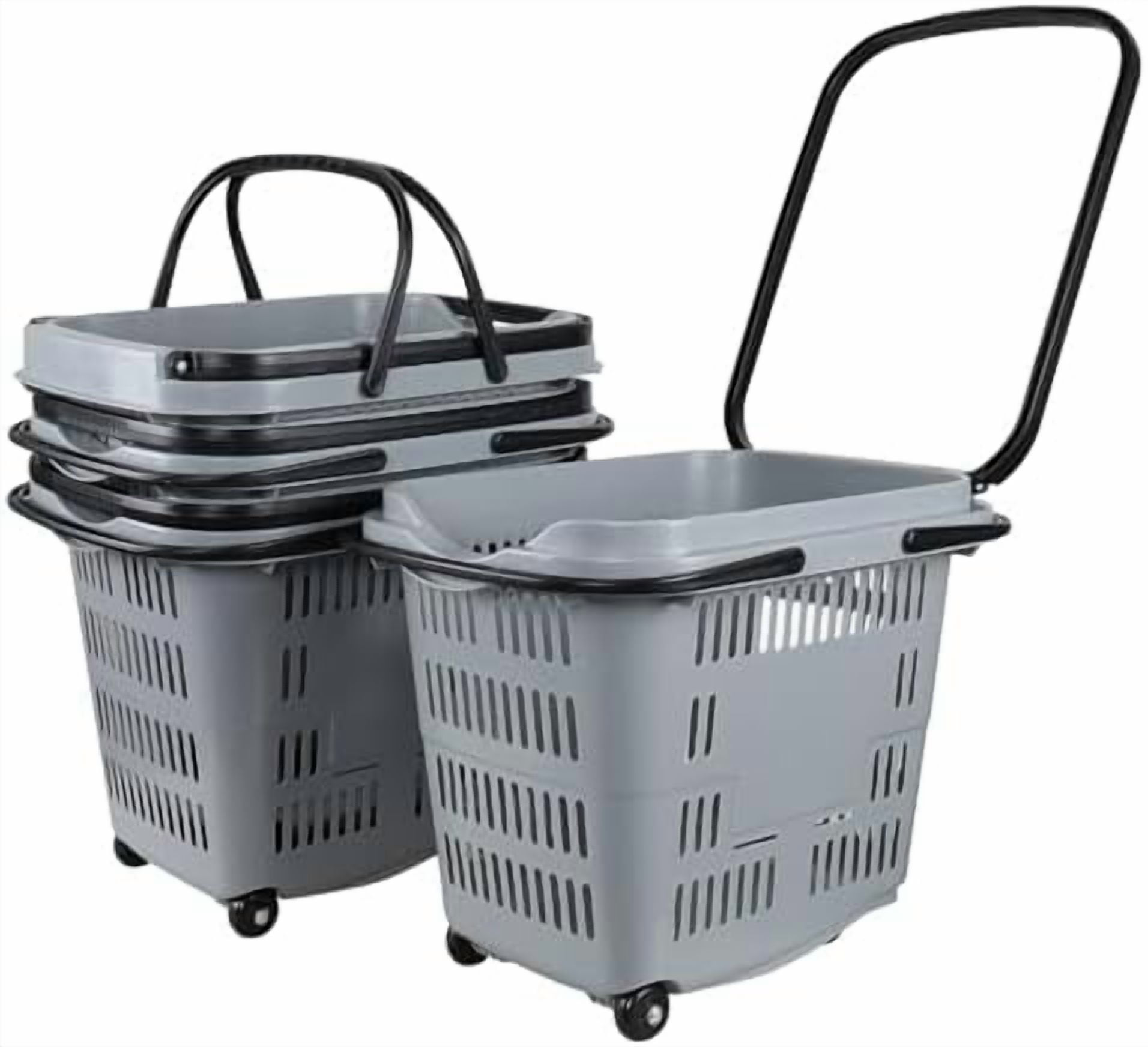 4-Pack Large Plastic Rolling with Handles, 50 L Shopping Cart with ...