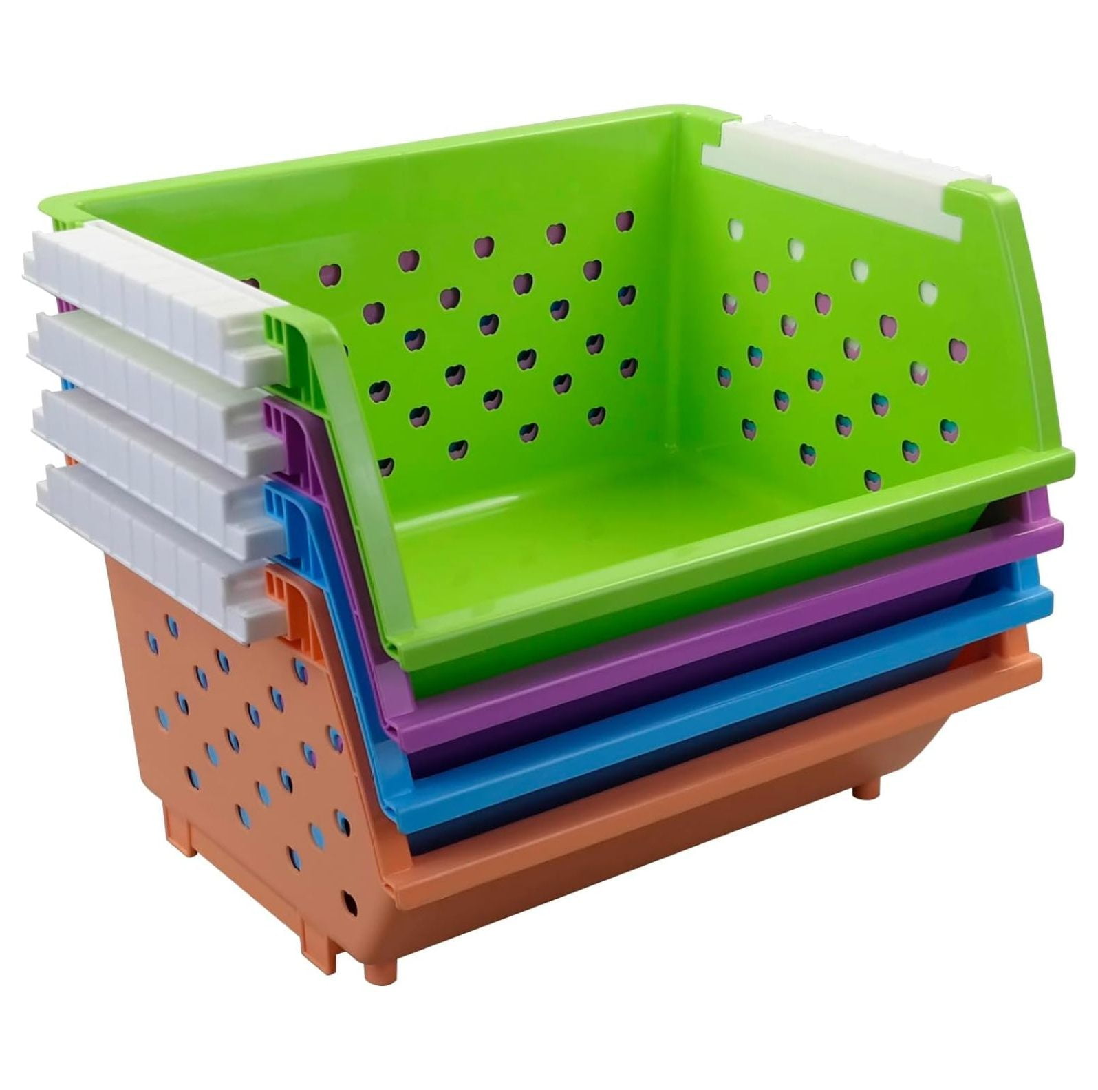 4-Pack Large Plastic Stackable Storage Basket, Multi-functional Colored ...