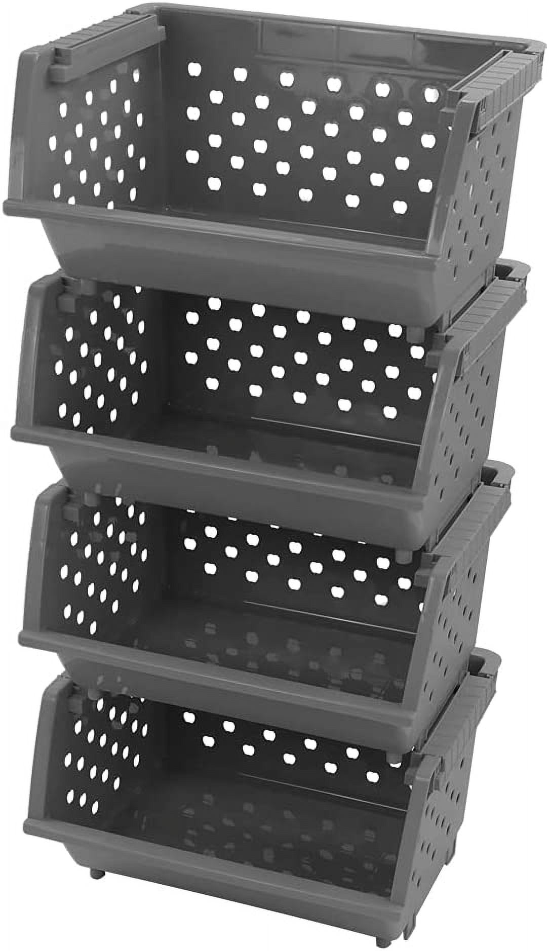 4-Pack Large Plastic Stackable Storage Basket, Plastic Kitchen Stacking ...