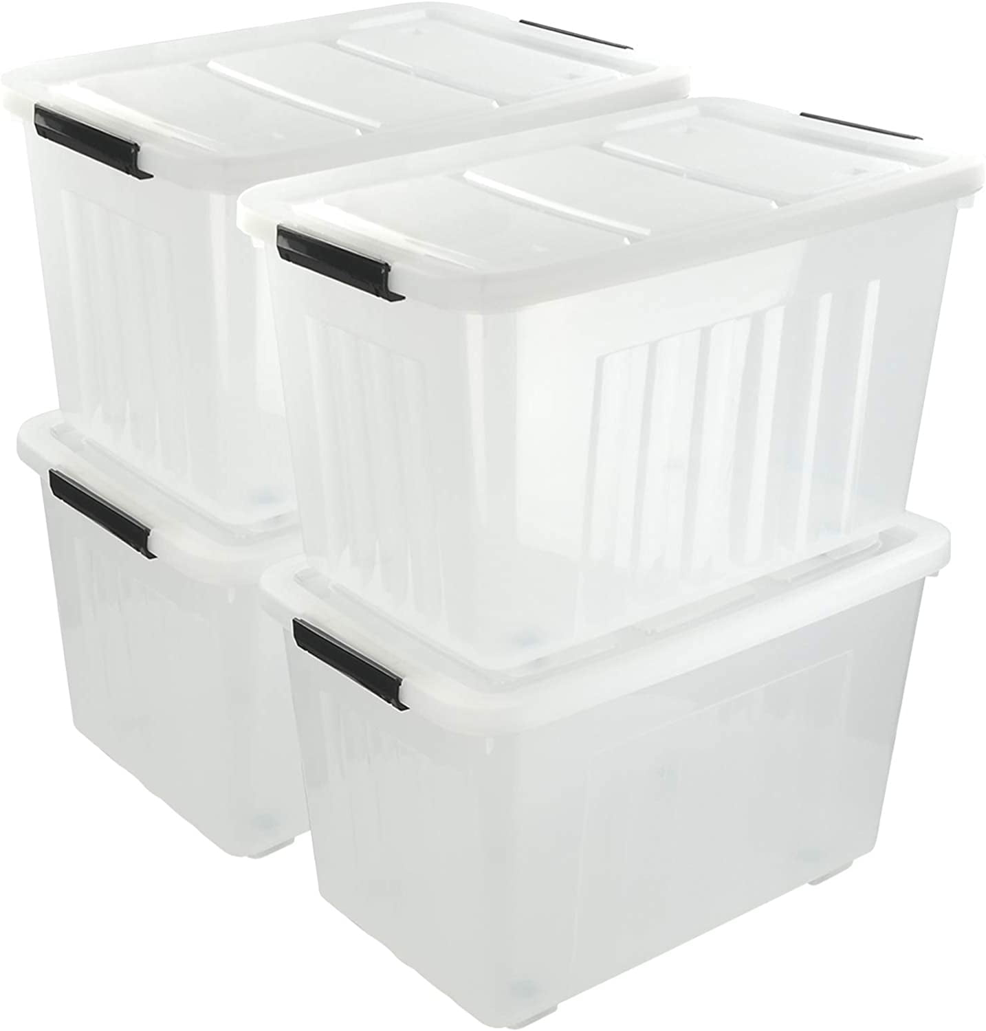 4 Pack Large Plastic Storage Boxes, Large Lidded Storage Bins with ...
