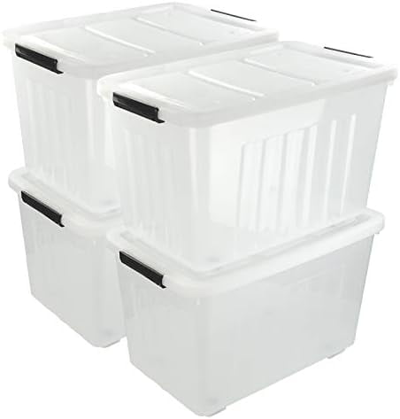 4 Pack Large Plastic Storage Boxes, Large Lidded Storage Bins with ...