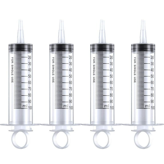 Qishi 4 Pack Large 100ml Plastic Syringe for Scientific Lab Dispensing ...