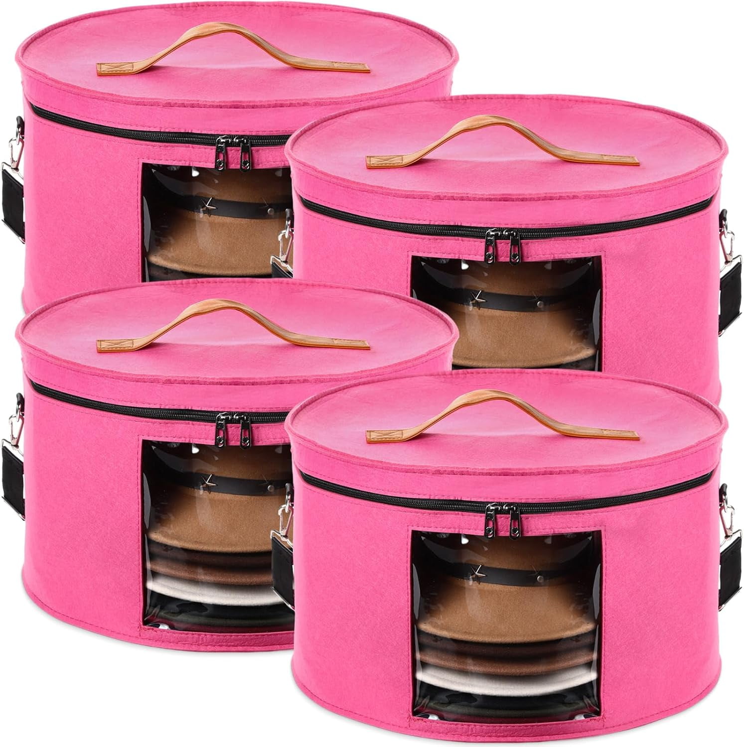 4 Pack Large Round Foldable Hat Box for Women Storage Holds up to 6-10 ...