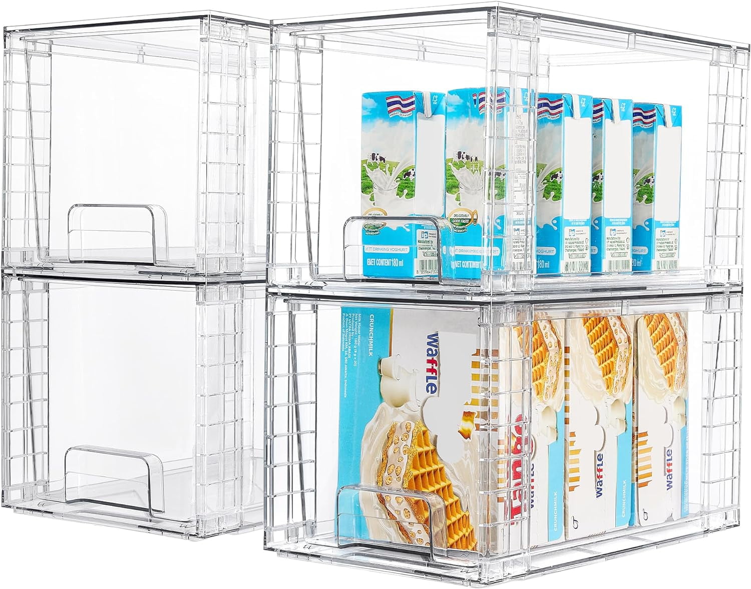 4 Pack Large Stackable Kitchen Pantry Storage Drawers, Clear Acrylic ...