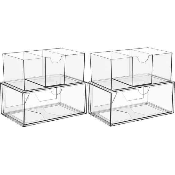 4 Pack Large Stackable Storage Drawers,Acrylic Bathroom Kitchen Cabinet ...