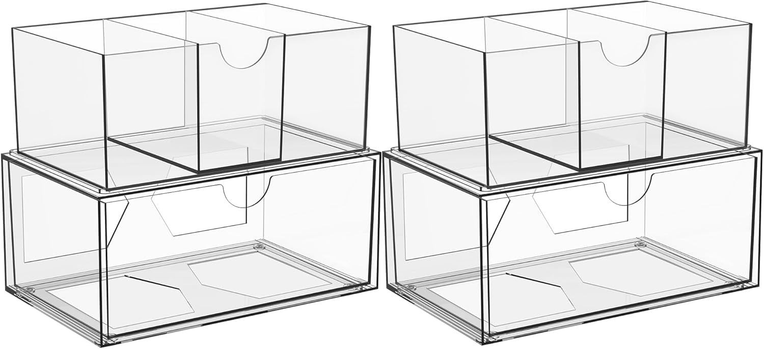 4 Pack Large Stackable Storage Drawers,Acrylic Bathroom Kitchen Cabinet ...