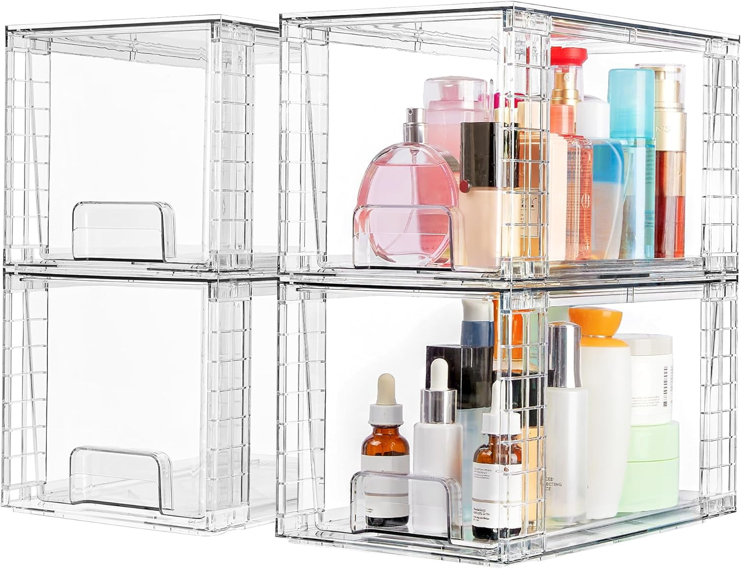 4 Pack Large Stackable Storage Drawers,Black,Easily Assemble Acrylic ...