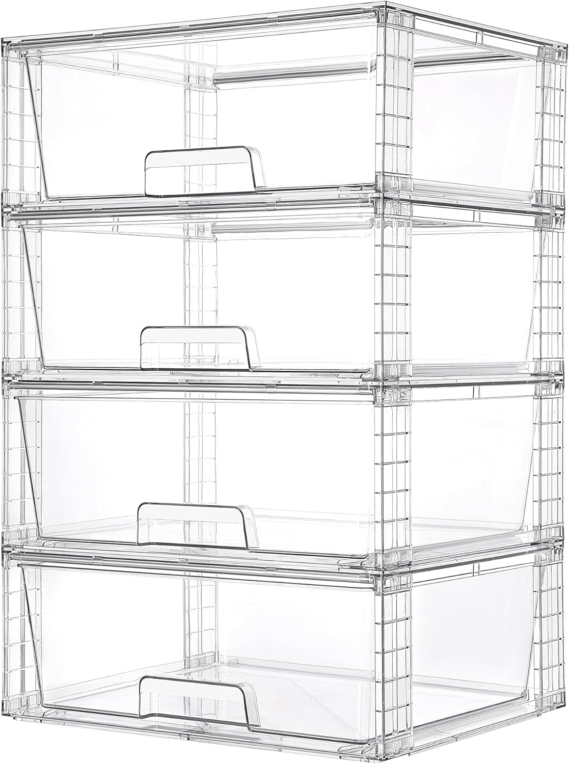 4 Pack Large Stackable Storage Drawers,Easily Assemble Acrylic Bathroom ...