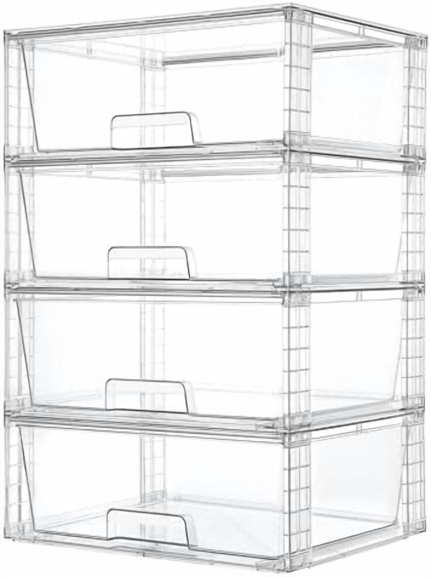 4 Pack Large Stackable Storage Drawers,Easily Assemble Acrylic Bathroom ...