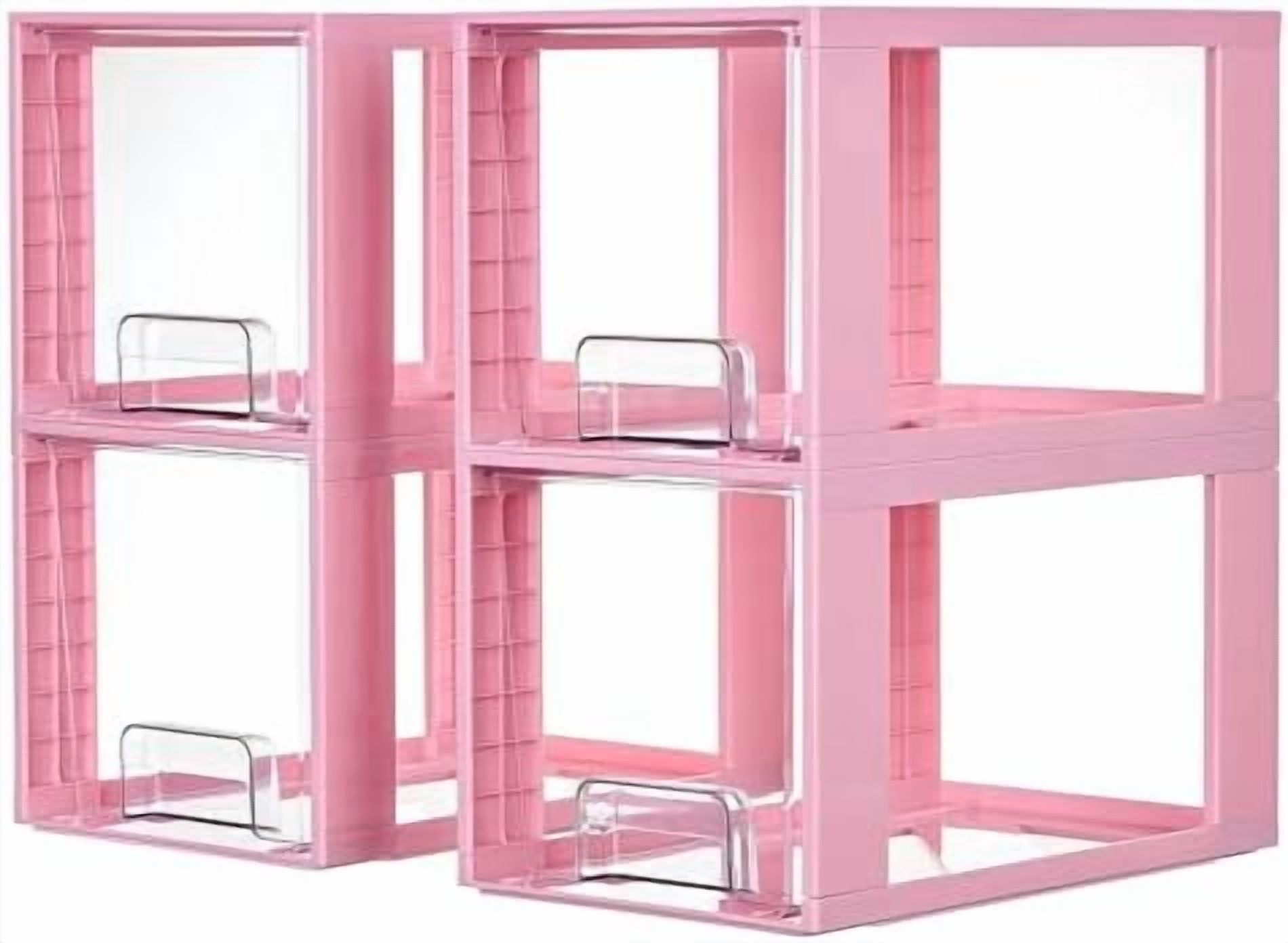 4 Pack Large Stackable Storage Drawers,Pink,Easily Assemble Acrylic ...